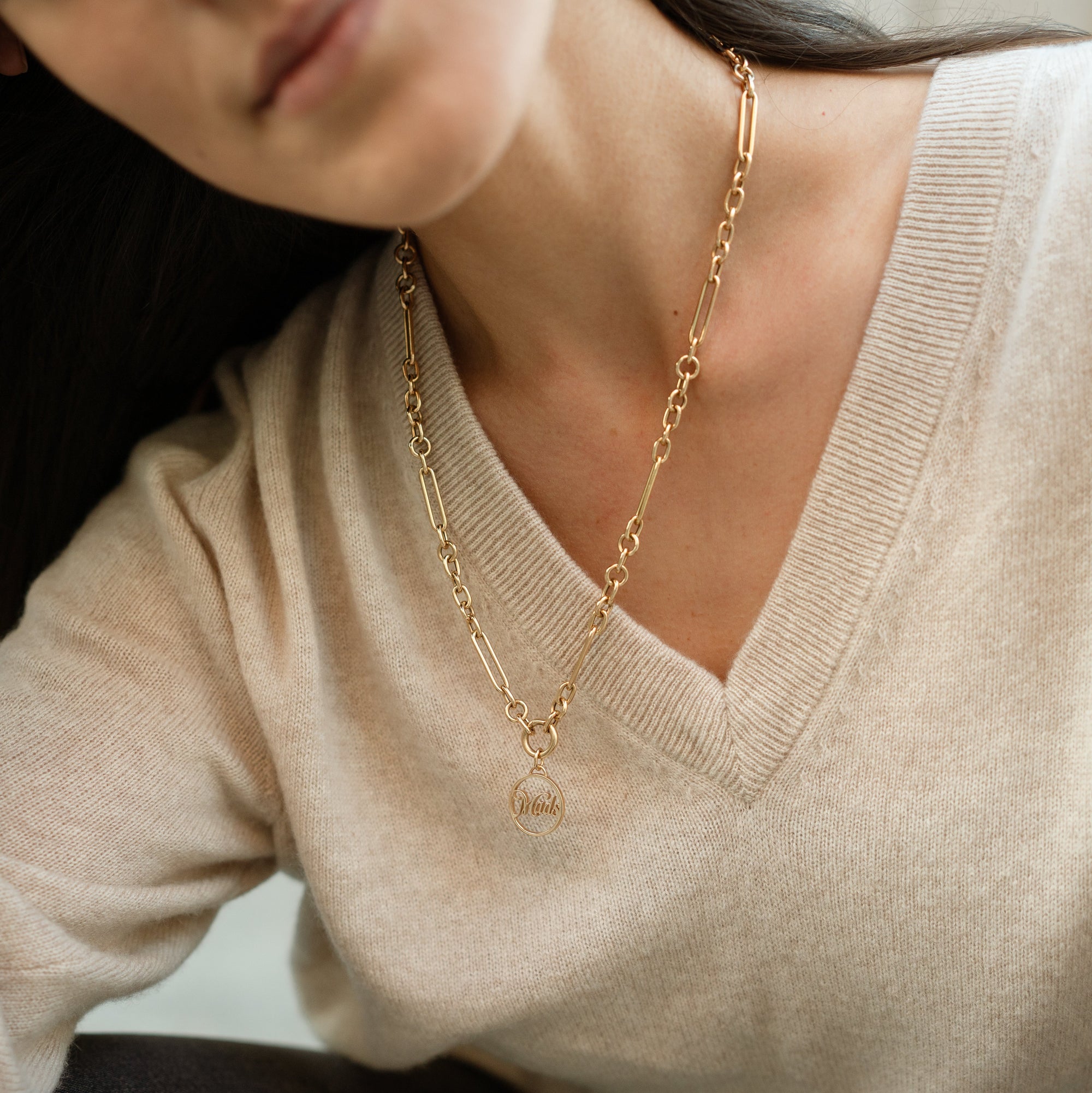 Mixed Link Charm Clip Necklace - Fewer Finer