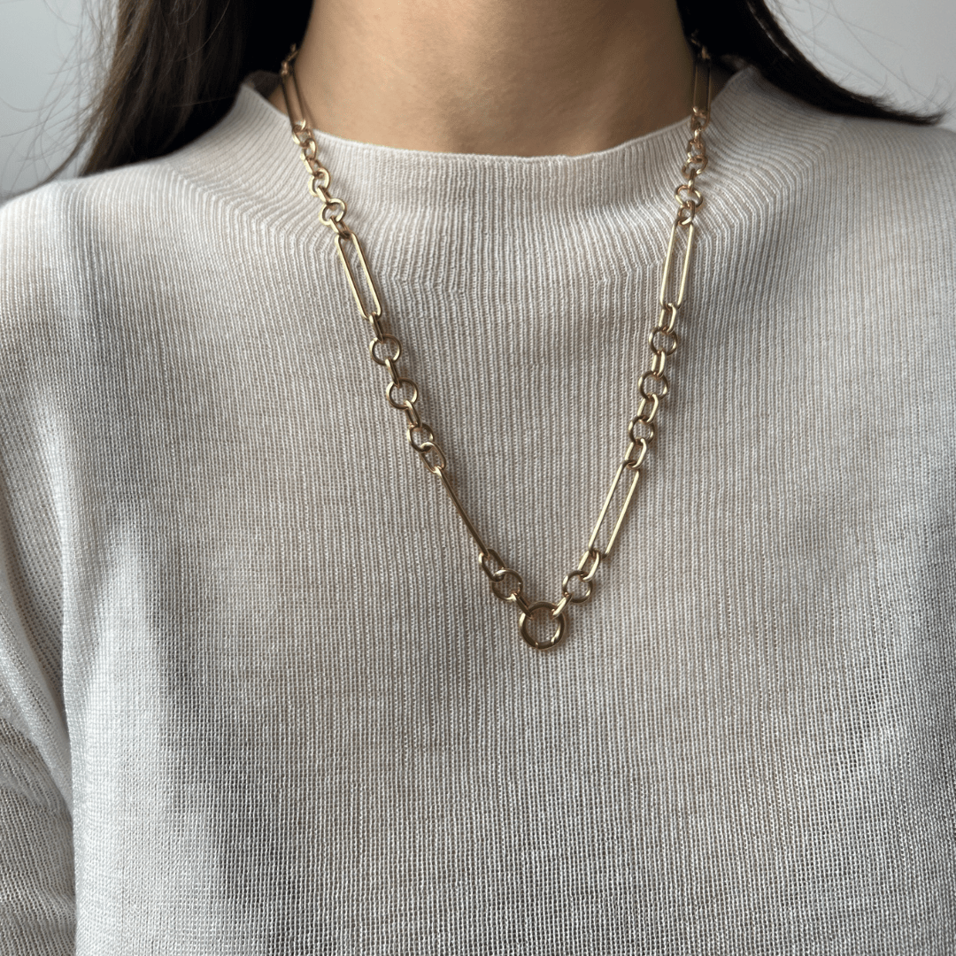 Mixed Link Charm Clip Necklace - Fewer Finer